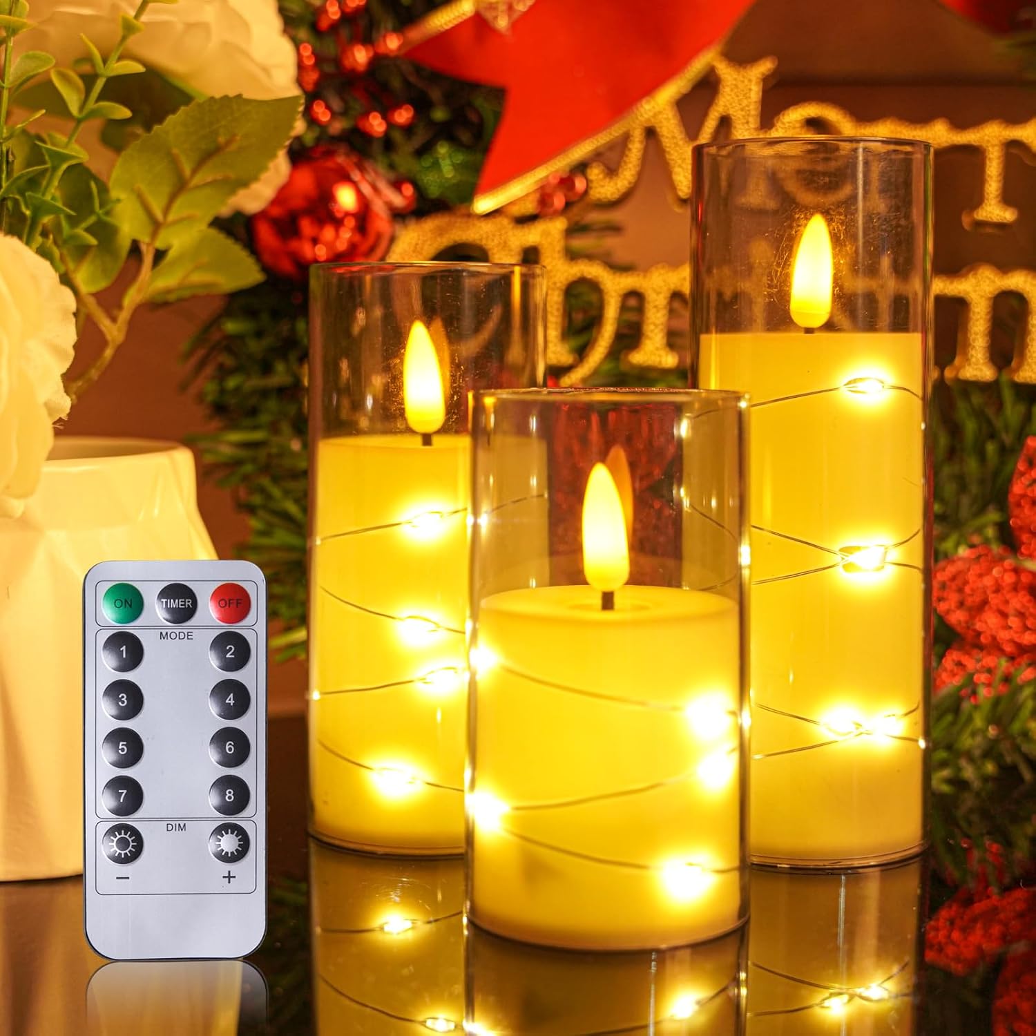 Lamptobe Flickering Flameless Candles with Fairy Lights,Battery ...