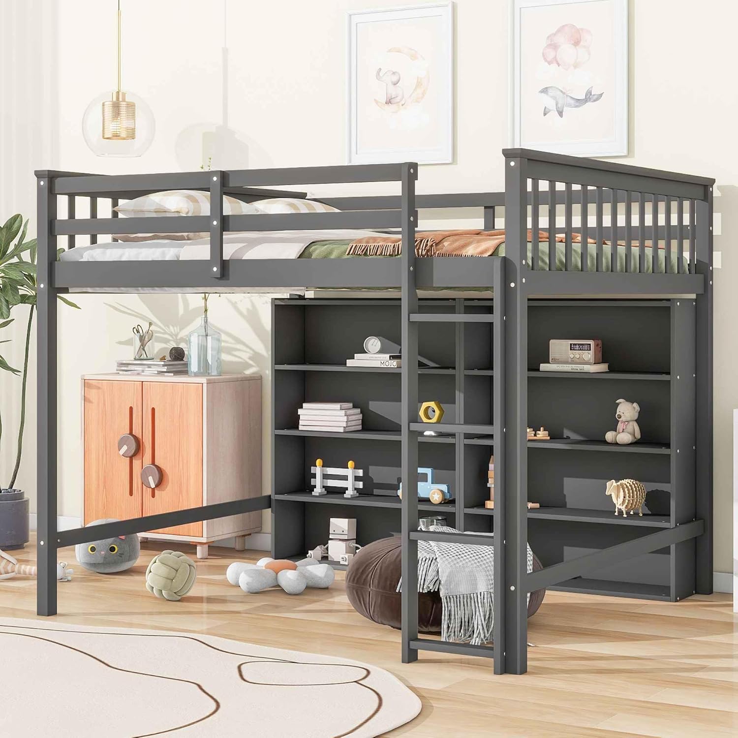 Amazon.com: ATY Full Size Loft Bed with Large Storage Space and Ladder ...