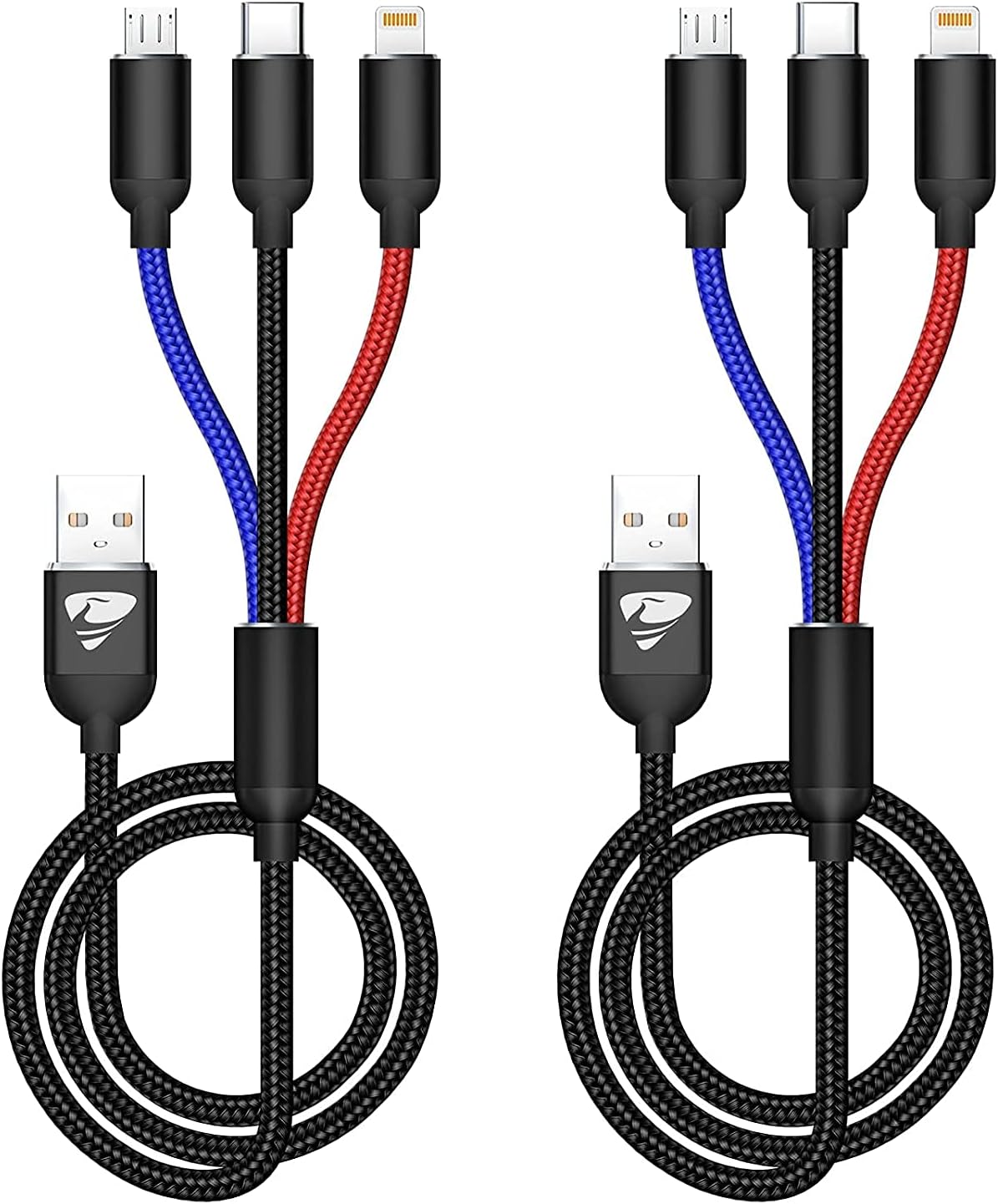 Multi Charging Cable, [1.2M 2Pack] Multi Charger Cable Nylon Braided 3 ...