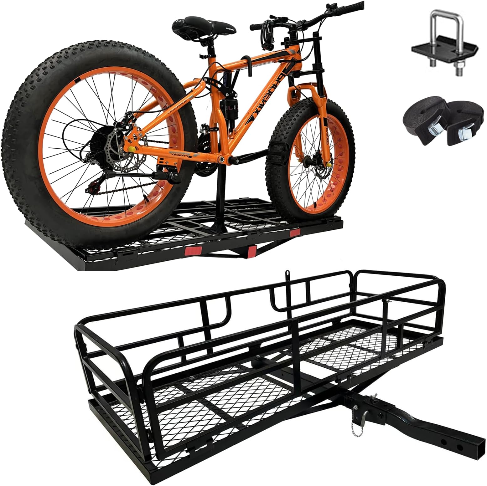 Amazon.com: Hitch Mount Cargo Carrier Basket - Comes with Bike Rack Fits 2 Ebike Fat-Tire ...