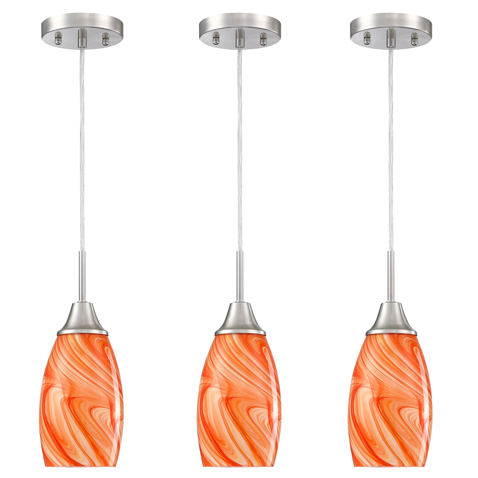 Viinew Mini Glass Pendant Light 3-Pack with Handblown Orange Marble Art ...