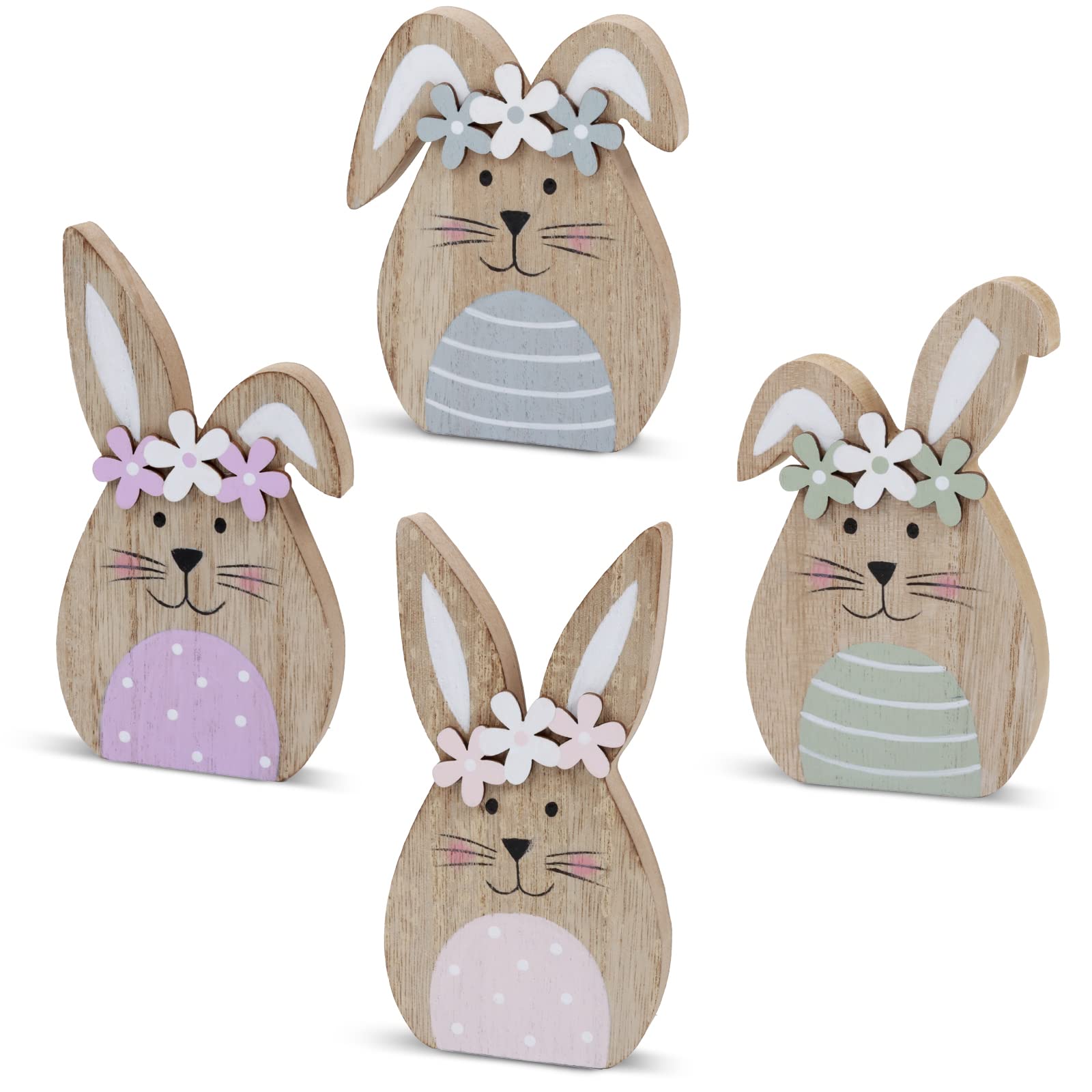 Amazon.com: 4 Pack Wooden Easter Bunny Table Decorations Easter Peeps ...