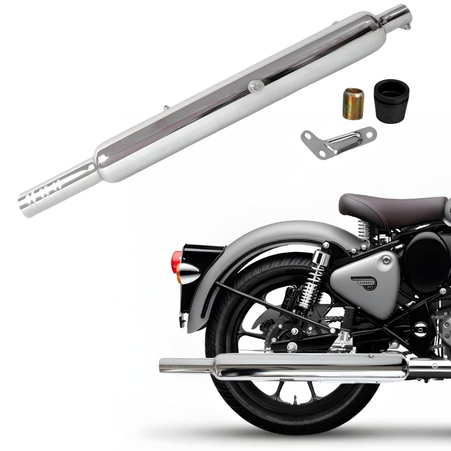 EAZ Long Punjab Silencer Free Flow For Loud Sound For Royal Enfield Classic 350-500cc, Bullet ...