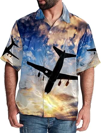 Amazon.com: Hawaiian Shirt for Men Short Sleeve Button Down Shirt Causal Summer Shirt Airplane ...