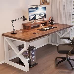 Amazon.com: IZAARMX Minimalist Solid Wood Computer Desk with Monitor ...