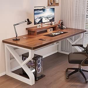 Amazon.com: Minimalist Solid Wood Computer Desk with Monitor Stand ...