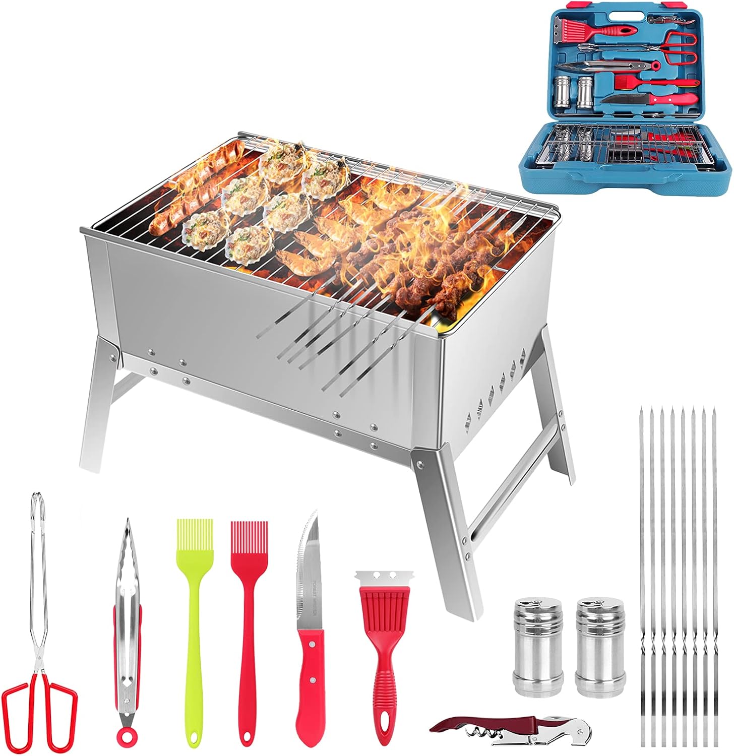 21 Pack Portable BBQ Grill Charcoal Kit Hibachi Grilling Kits Foldable ...