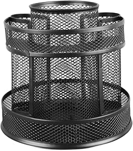 Amazon.com: Pen Holder, Black Mesh 7 Compartments 360 Degree Rotating ...
