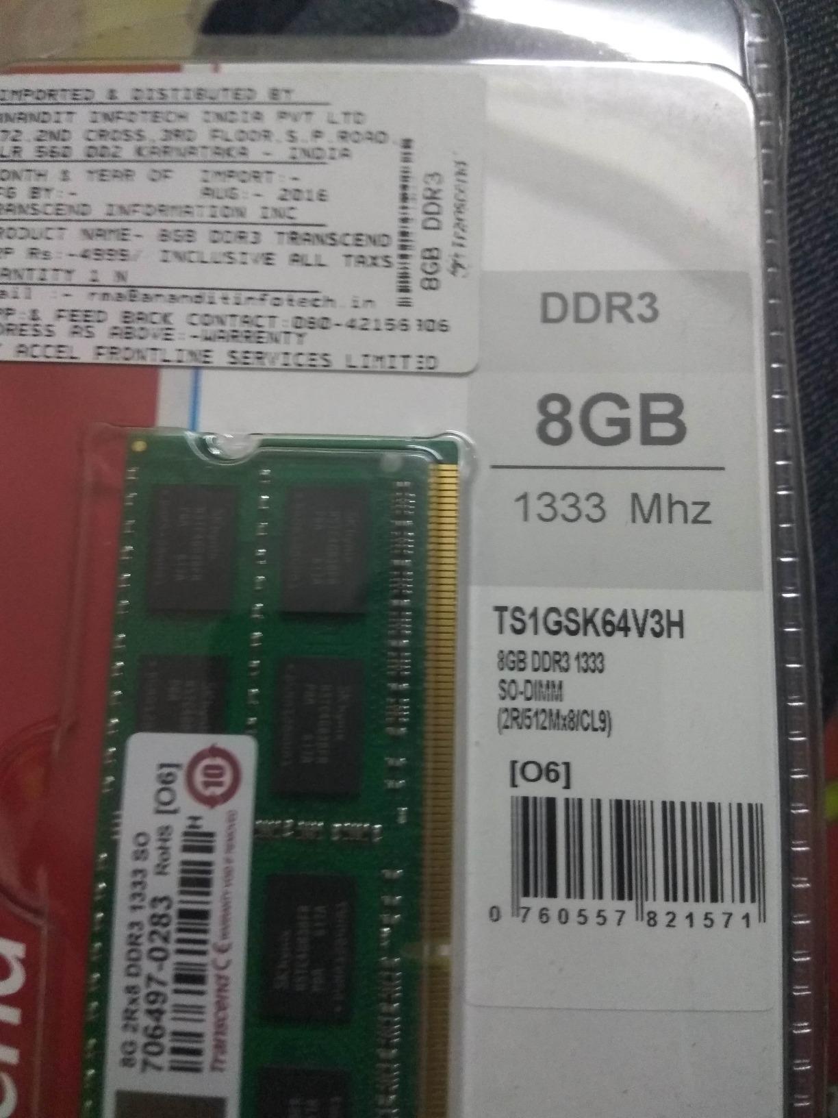 Amazon.in: Buy Transcend 1333Mhz DDR3 8Gb Desktop Ram - TS1GLK64V3H ...