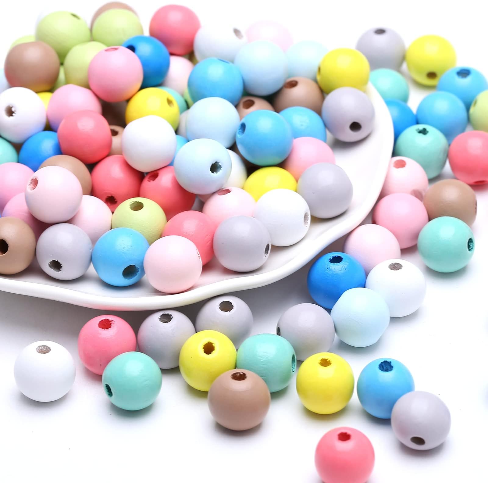 Amazon.com: WOWOSS 1000 Pcs Colorful Wooden Beads, 500x8mm + 200x10mm ...