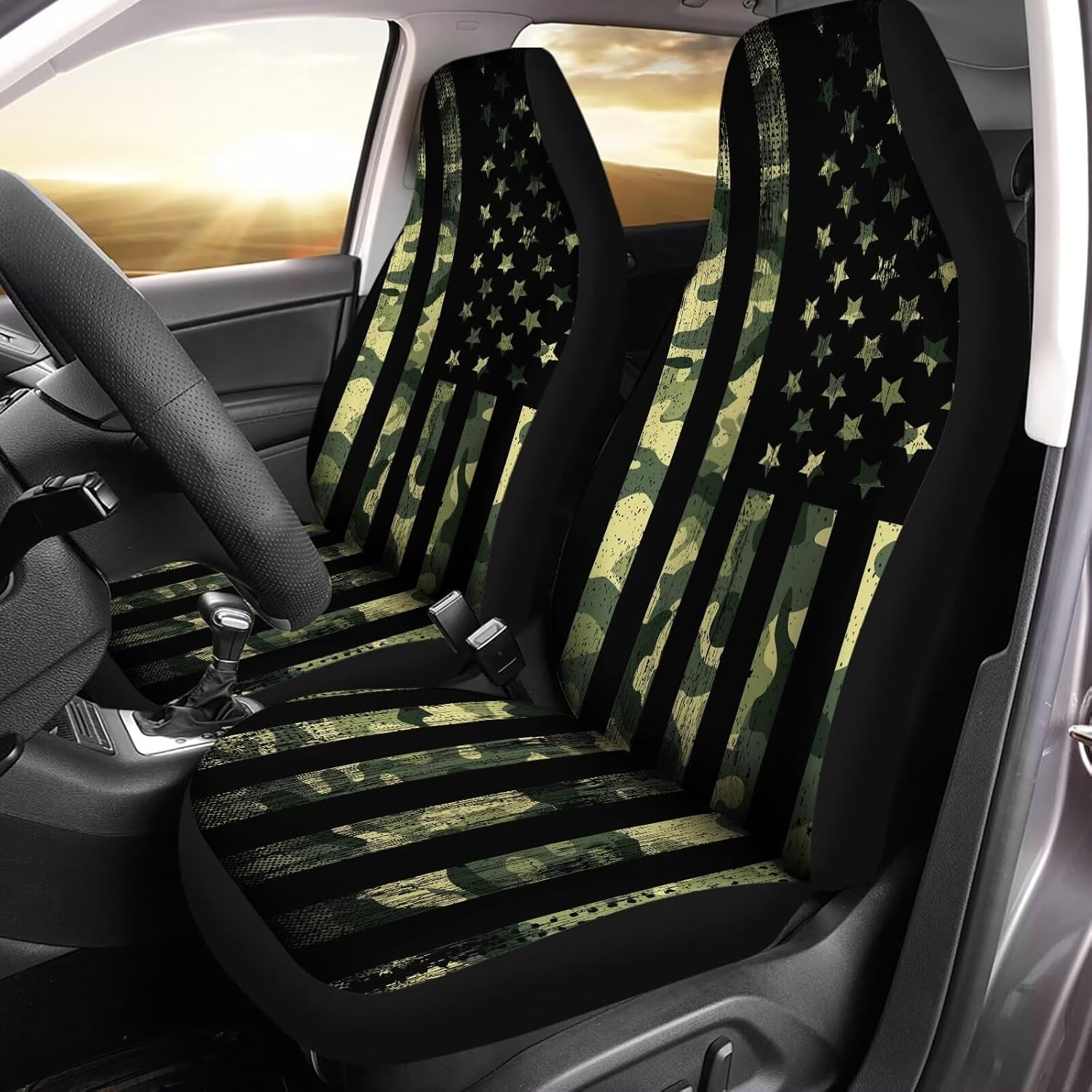 Amazon.com: gearider Green Camo American Flag Print Auto Front Seats ...