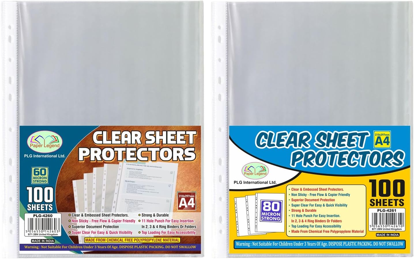 [60 Micron and 80 Micron] - A4 Transparent Punched Pockets with Top ...