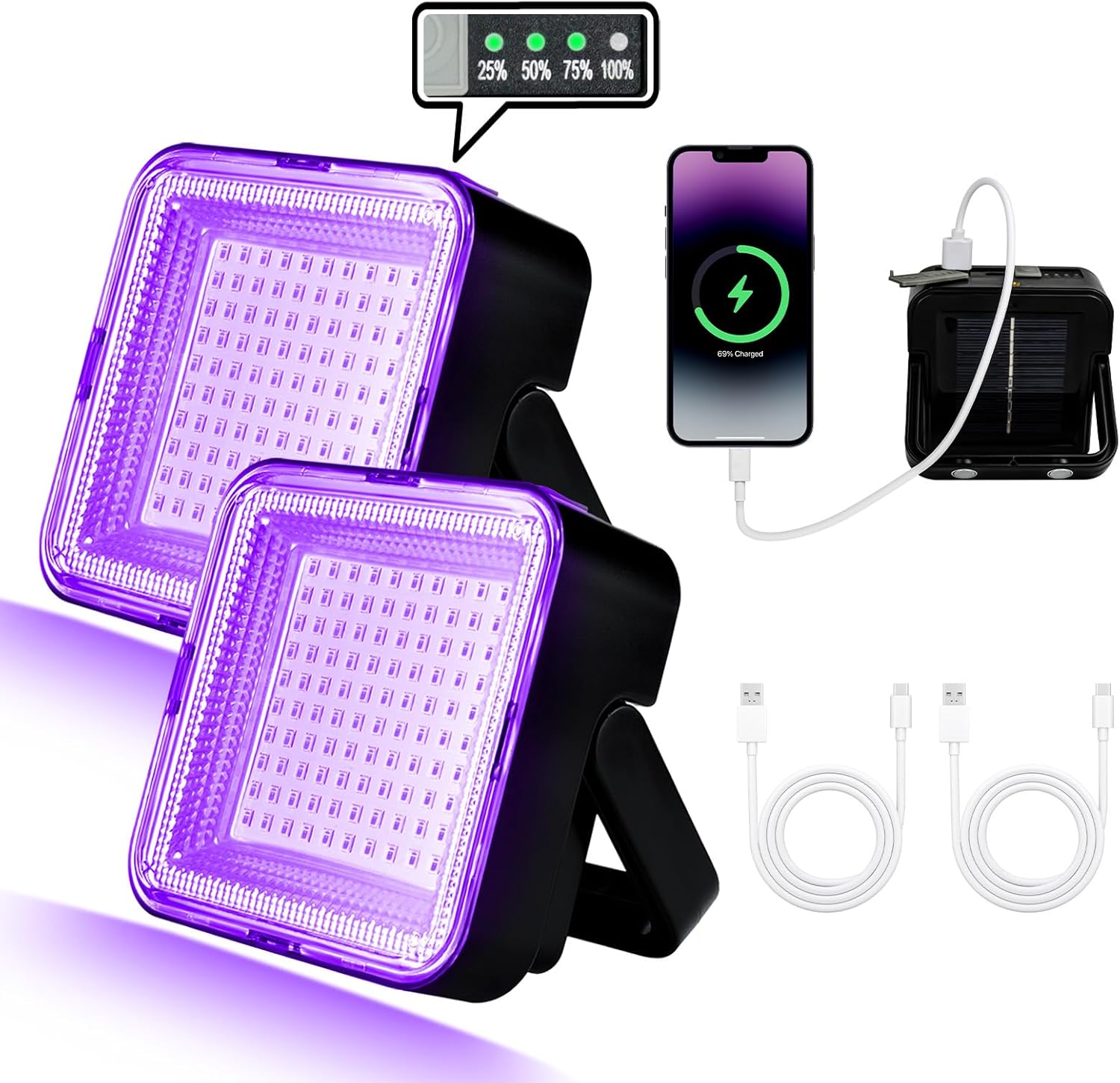 WINNIW 2 Pack 60W Rechargeable Black Light, Dimmable UV Light, 120 LED ...