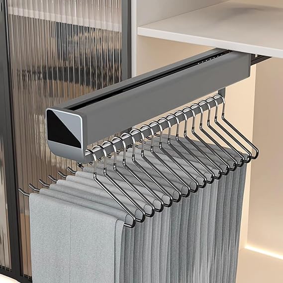 Retractable Wardrobe Pull-Out Clothes Hanger Rail Aluminum Alloy Double ...