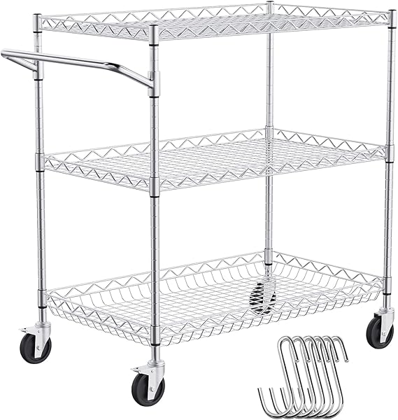 Amazon.com: VEVOR Kitchen Utility Cart, 3 Tiers, Wire Rolling Table ...