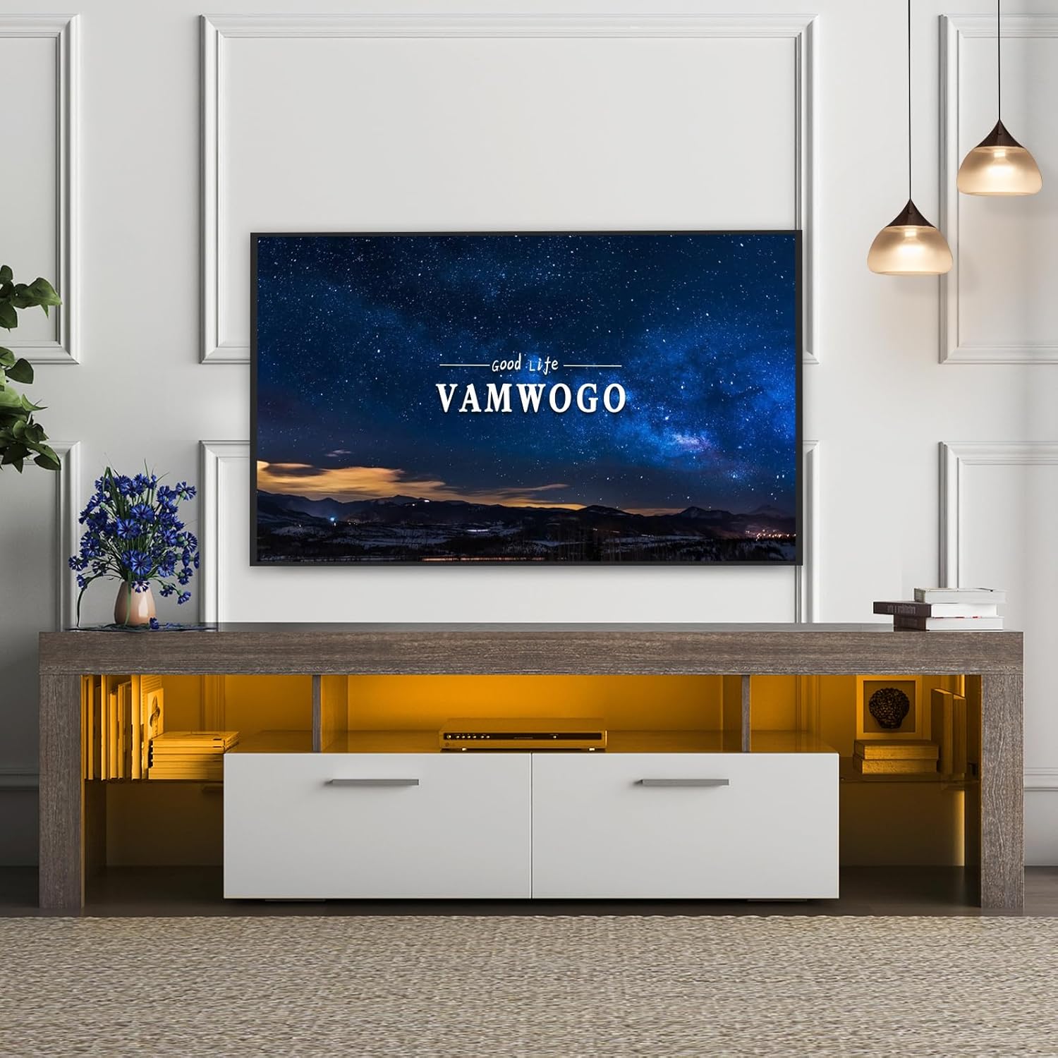 Amazon.com: VAMWOGO Modern LED TV Stand for 70 Inch TV with LED Lights ...