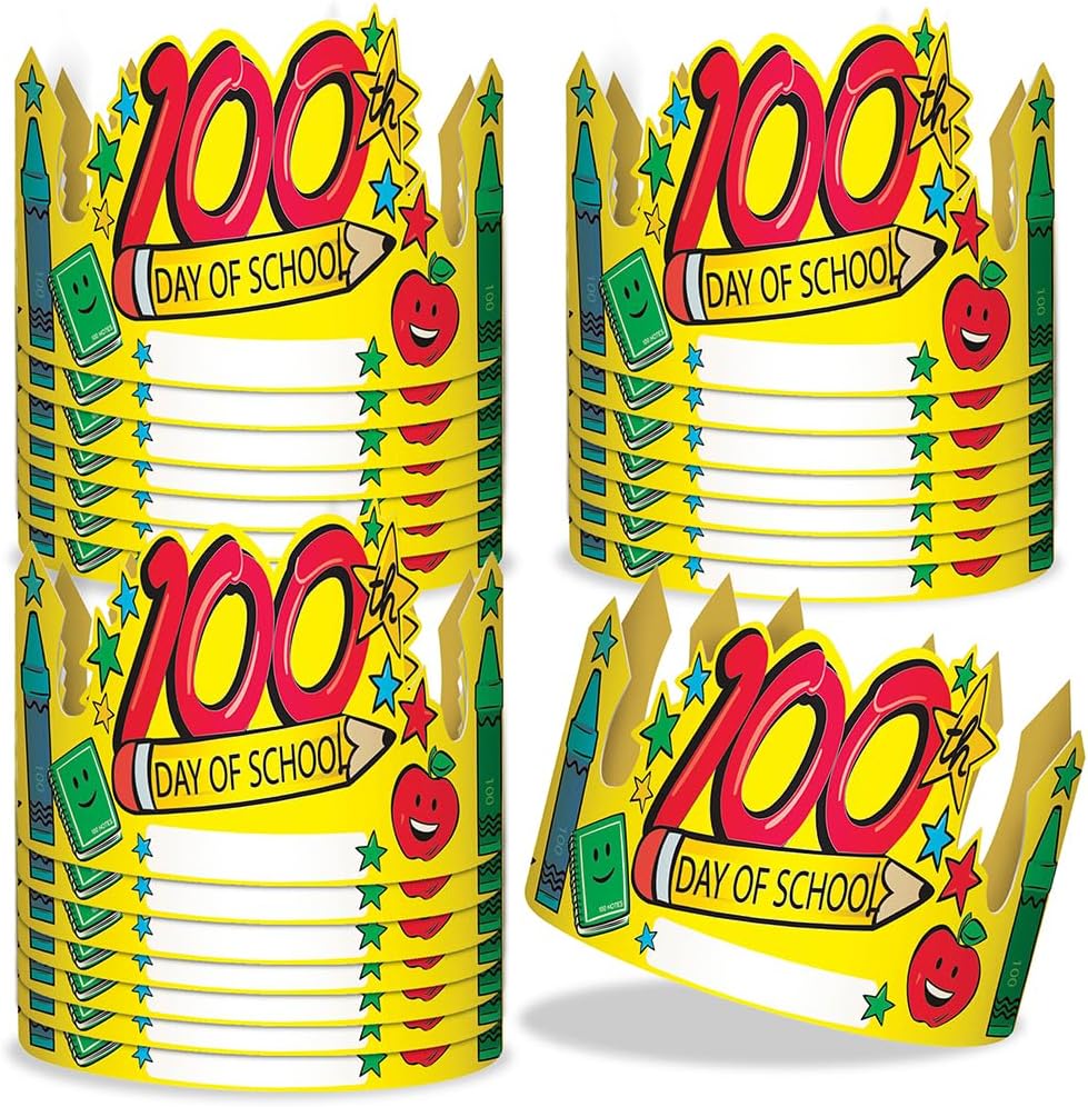 Amazon.com: Vibrant Multicolor 100th Day of School Paper Crowns - 5.25 ...