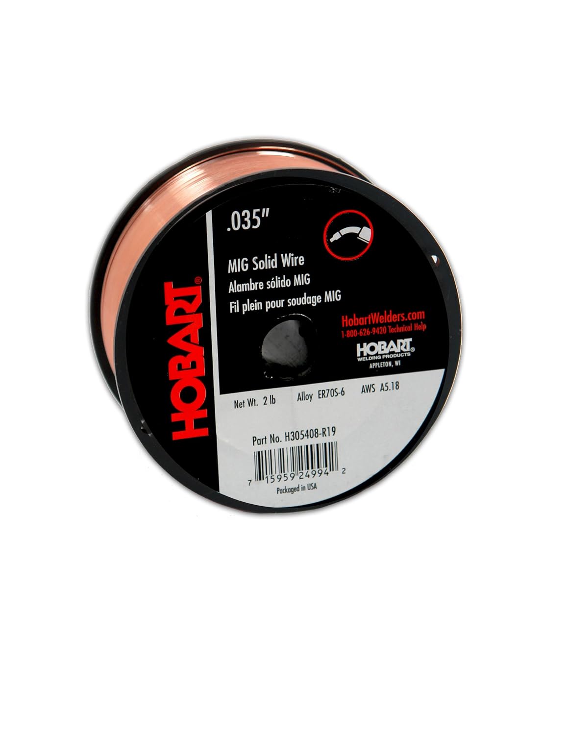 Hobart H305408-R19 2-Pound ER70S-6 Carbon-Steel Solid Welding Wire, 0. ...