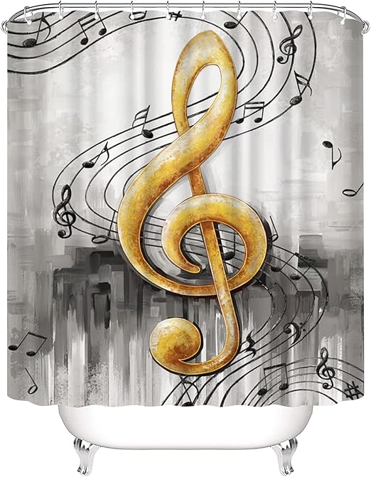 Amazon.com: ChaudArt Music Shower Curtain Modern Abstract Grey and Gold ...