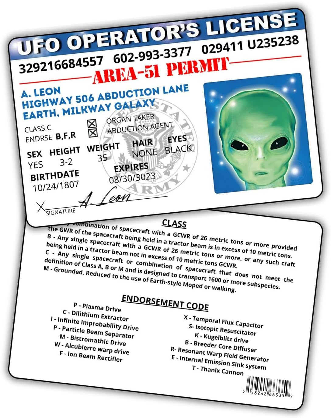 Amazon.com: Alien UFO's Driver's License/Prank Items/Fake ID License ...
