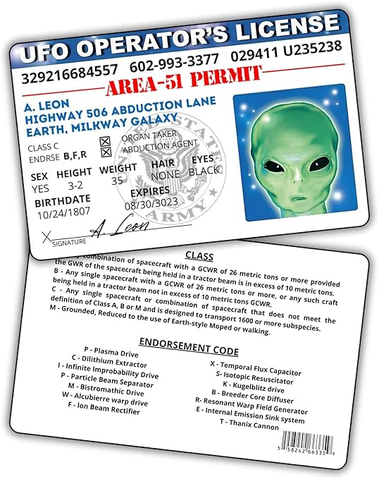 Amazon.com: Alien UFO's Driver's License/Prank Items/Fake ID License ...