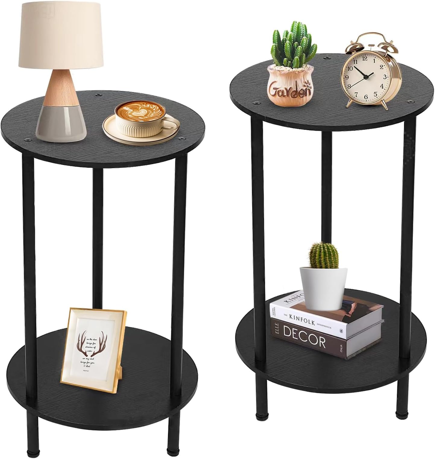 Amazon.com: End Tables Set of 2, Round Small Side Table, 2 Tier ...