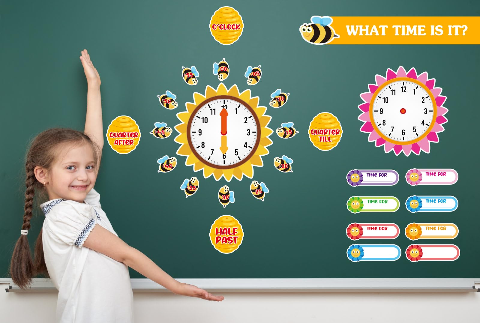 Snapklik.com : 38Pcs Telling Time Bulletin Board Set Teaching Clock For ...
