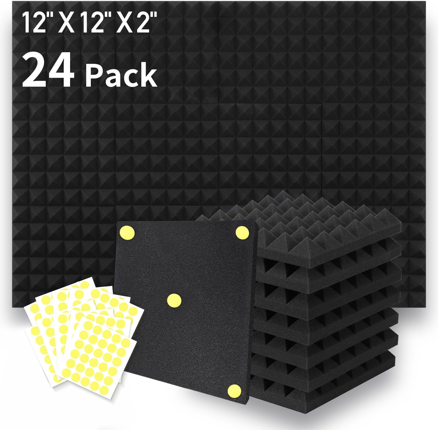Amazon.com: Focusound 24 Packs Acoustic Foam Panels Pyramid 2" X 12" X ...