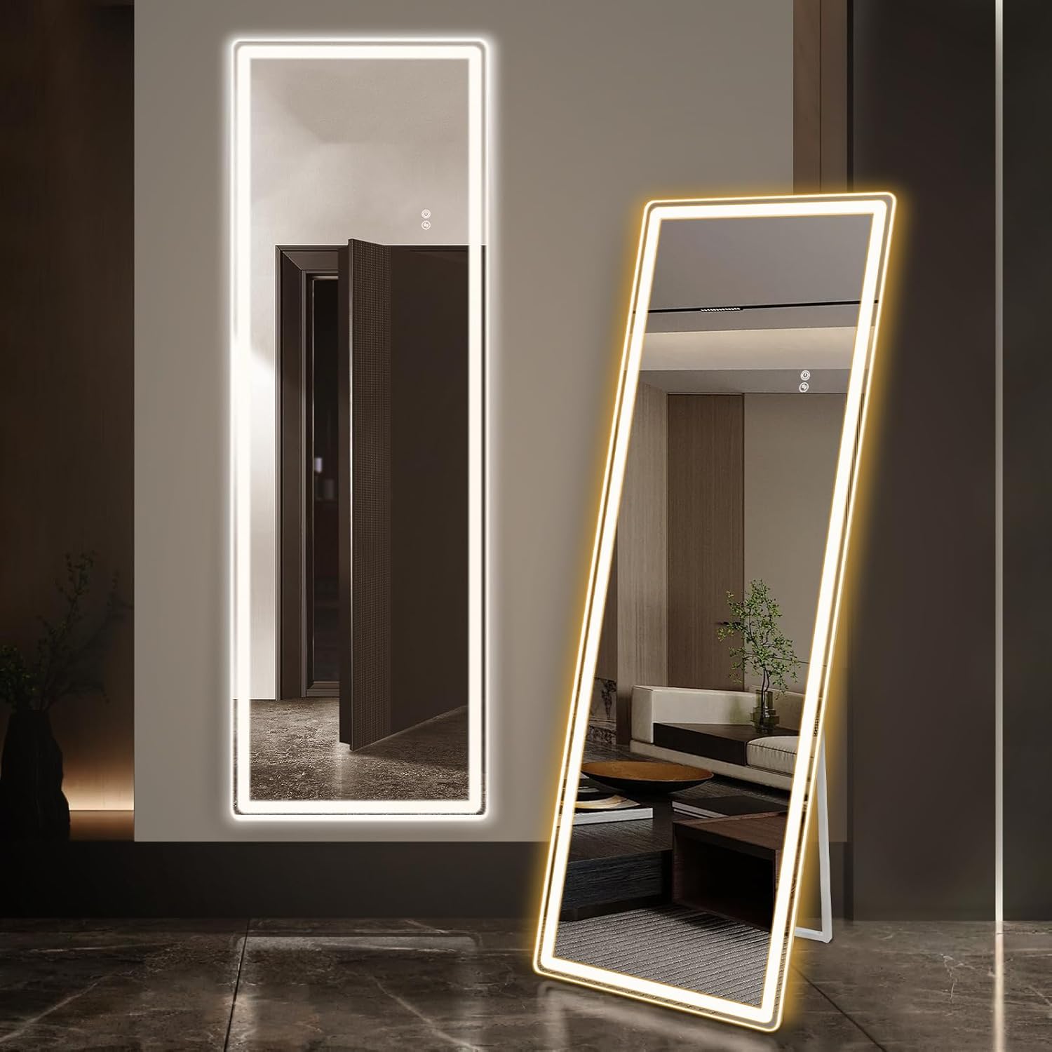 Amazon.com: PERHOM 64x21 Inch LED Full Length Mirror with Lights, White ...