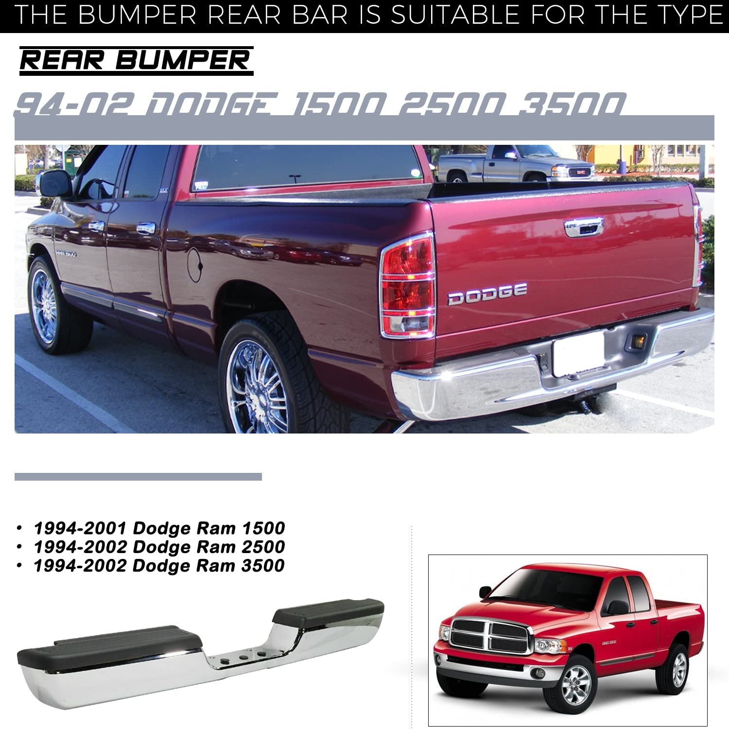 Snapklik.com : Rear Bumper Assembly Replacement For 1994-2002 Dodge Ram ...