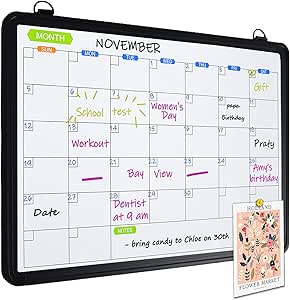 Amazon.com : Dry Erase Whiteboard Monthly Calendar Board, 16" x 12 ...