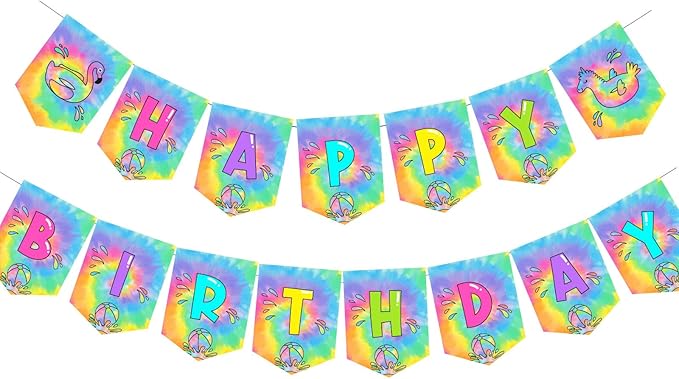 Amazon.com: Tie Dye Pool Party Decorations, Pool Party Happy Birthday ...