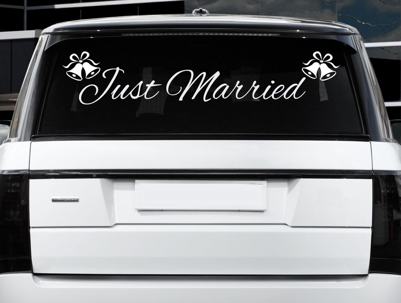Amazon.com: JUST MARRIED CAR WINDOW DECAL, 32X12, Wedding Car Decal ...