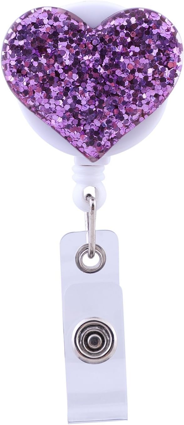 Amazon.com : Prasacco 3 Pack Bling Heart Badge Reels, Cute Retractable ...