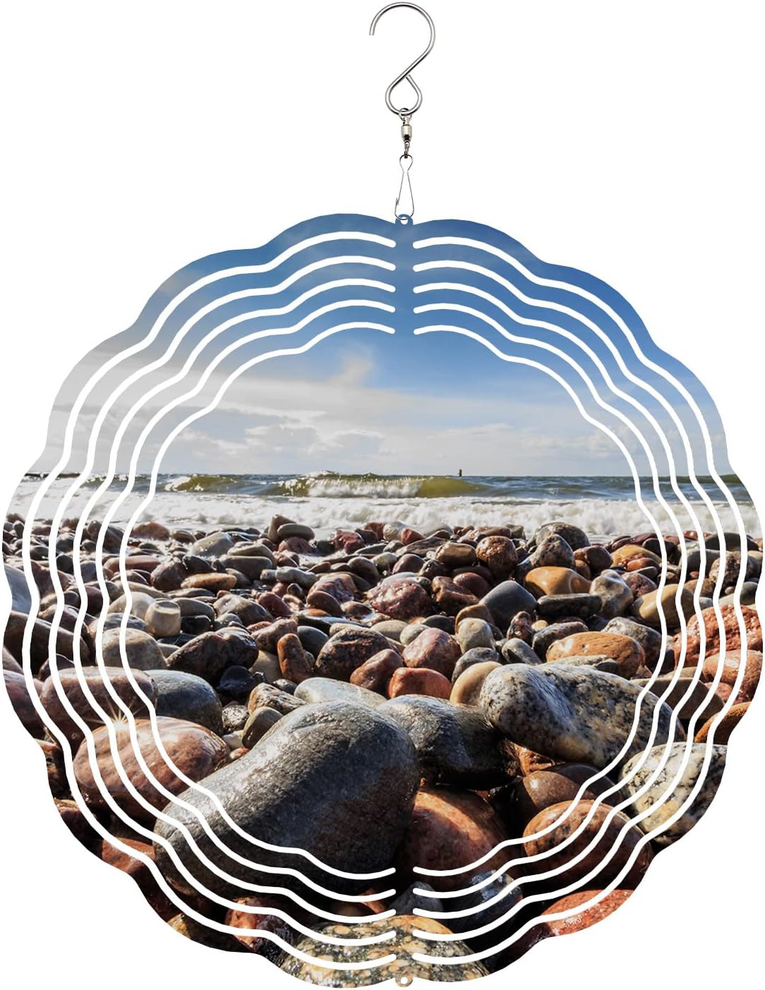 Amazon.com: Hanging Wind Spinners Outdoor Ocean Beach Seaside Pebbles ...
