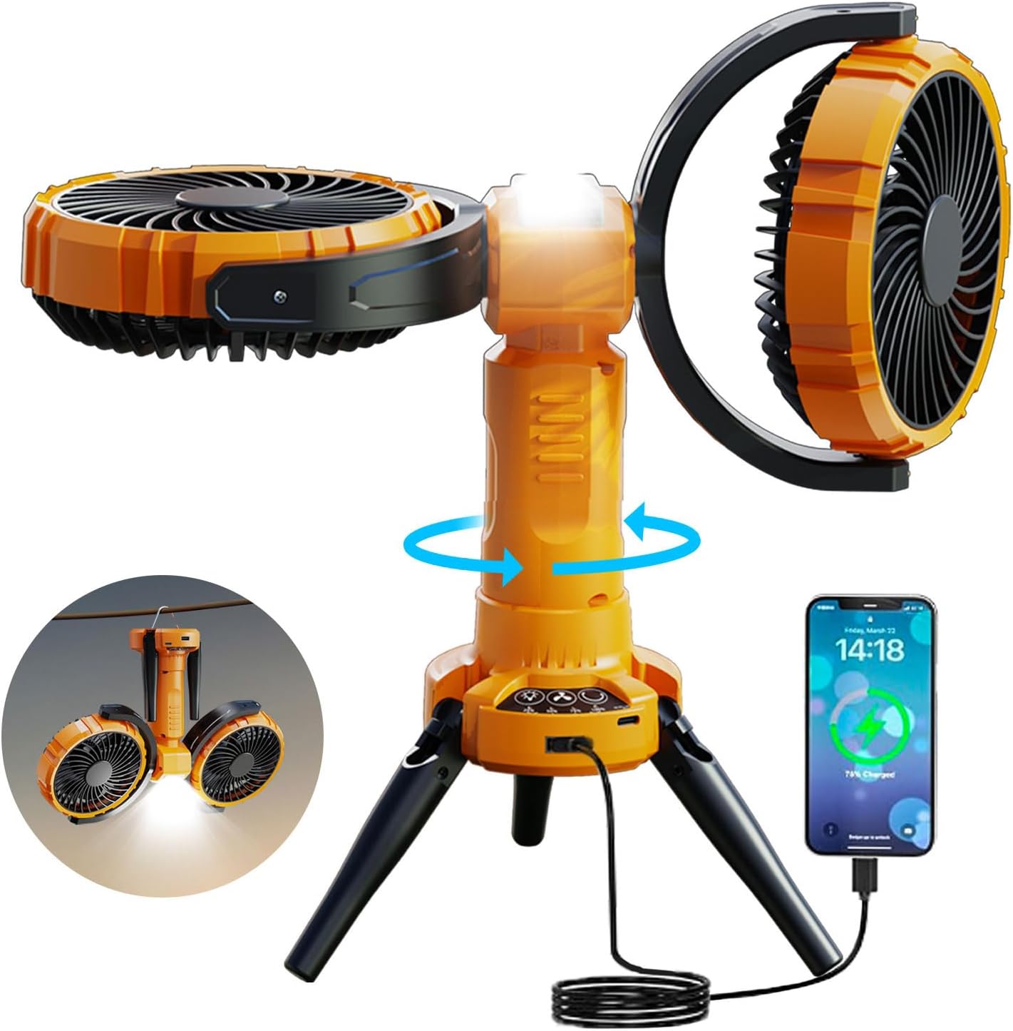 Amazon.com: NIFBANG Double Head Camping Fan with LED Light,8000mAh ...
