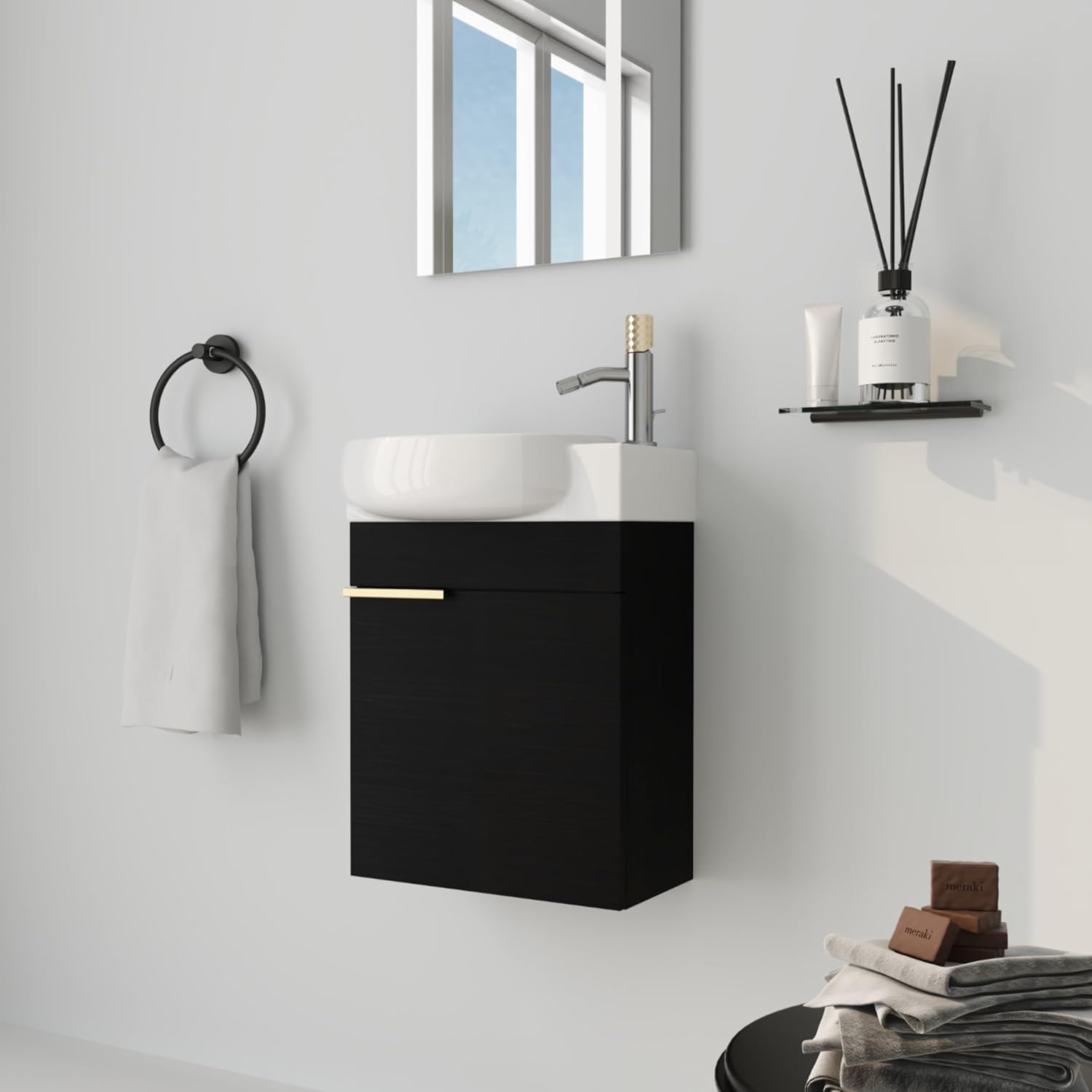 Amazon.com: YSJZYBF 16" Floating Small Bathroom Vanity Wall Mounted ...