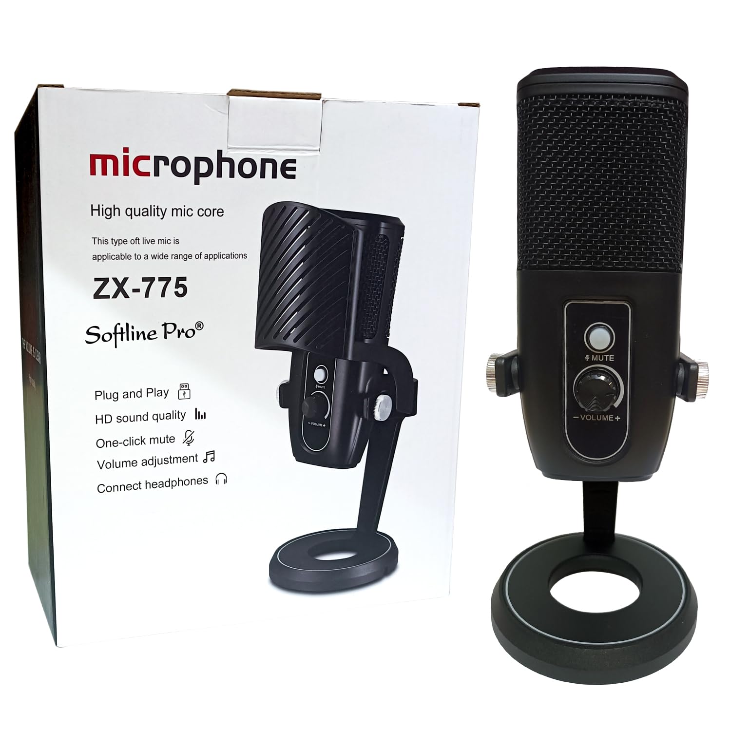 Softline Pro USB Condenser Microphone SP ZX-775 with Table Top Stand for PC Streaming,Podcasts ...