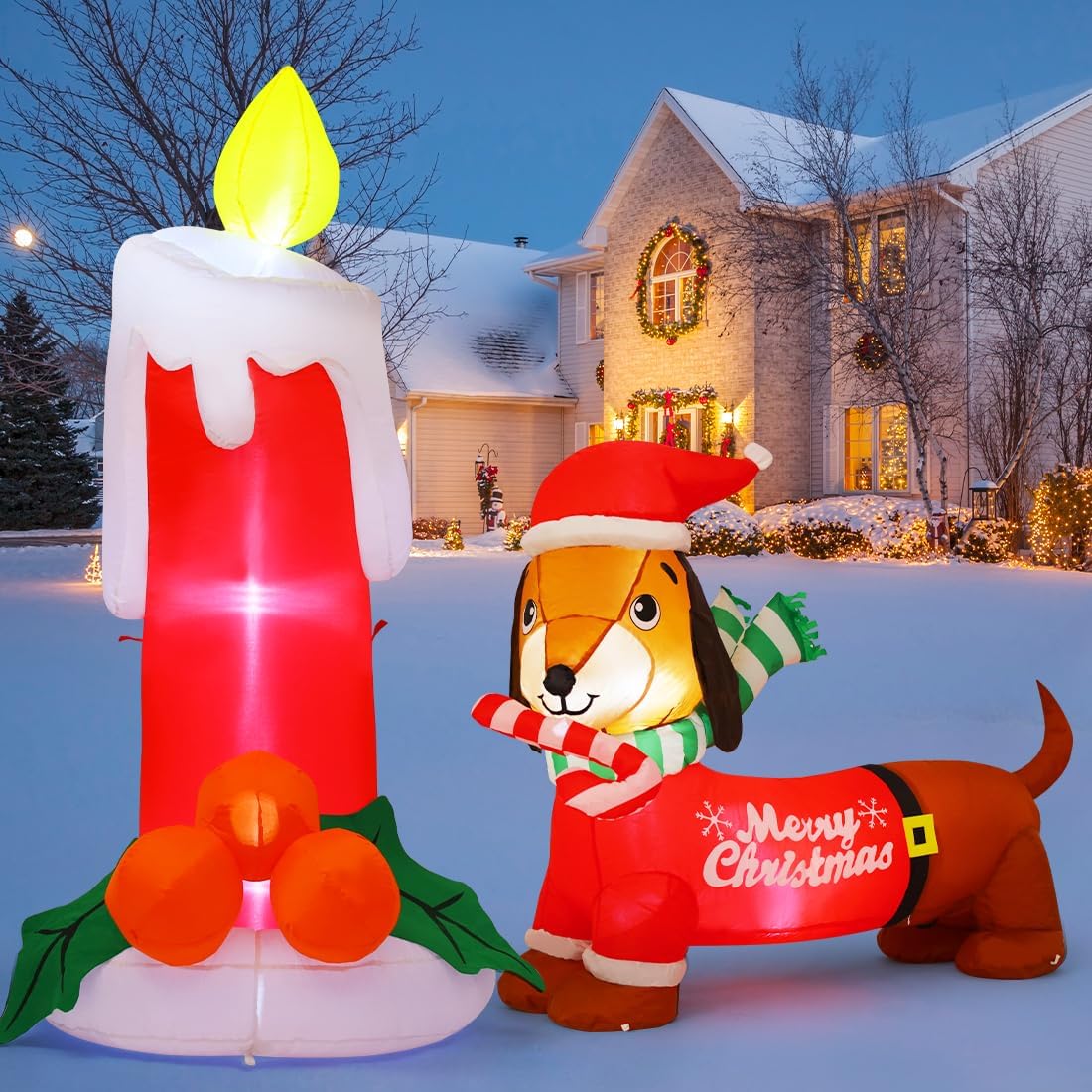 Amazon.com: GOOSH 5 FT Christmas Inflatables Dog and 6.2 FT Christmas ...