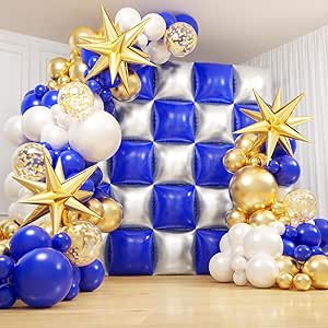 Amazon.com: Royal Blue and Silver Checkered Square Foil Balloons Backdrop Wall, Double Sided ...