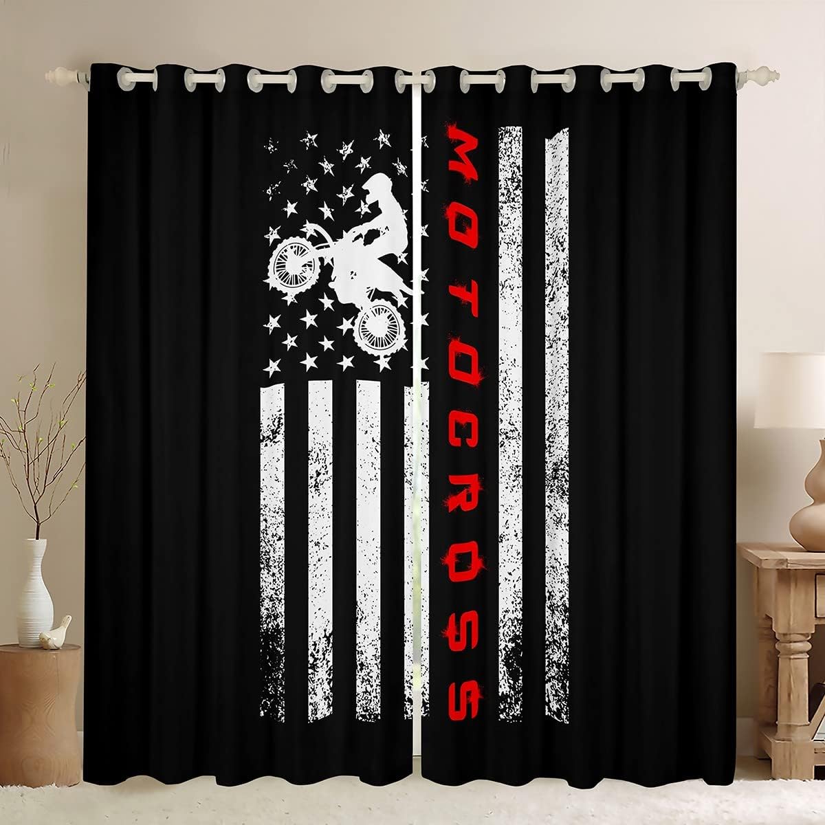 Amazon.com: Erosebridal Motocross Window Curtains Dirt Bike Window ...