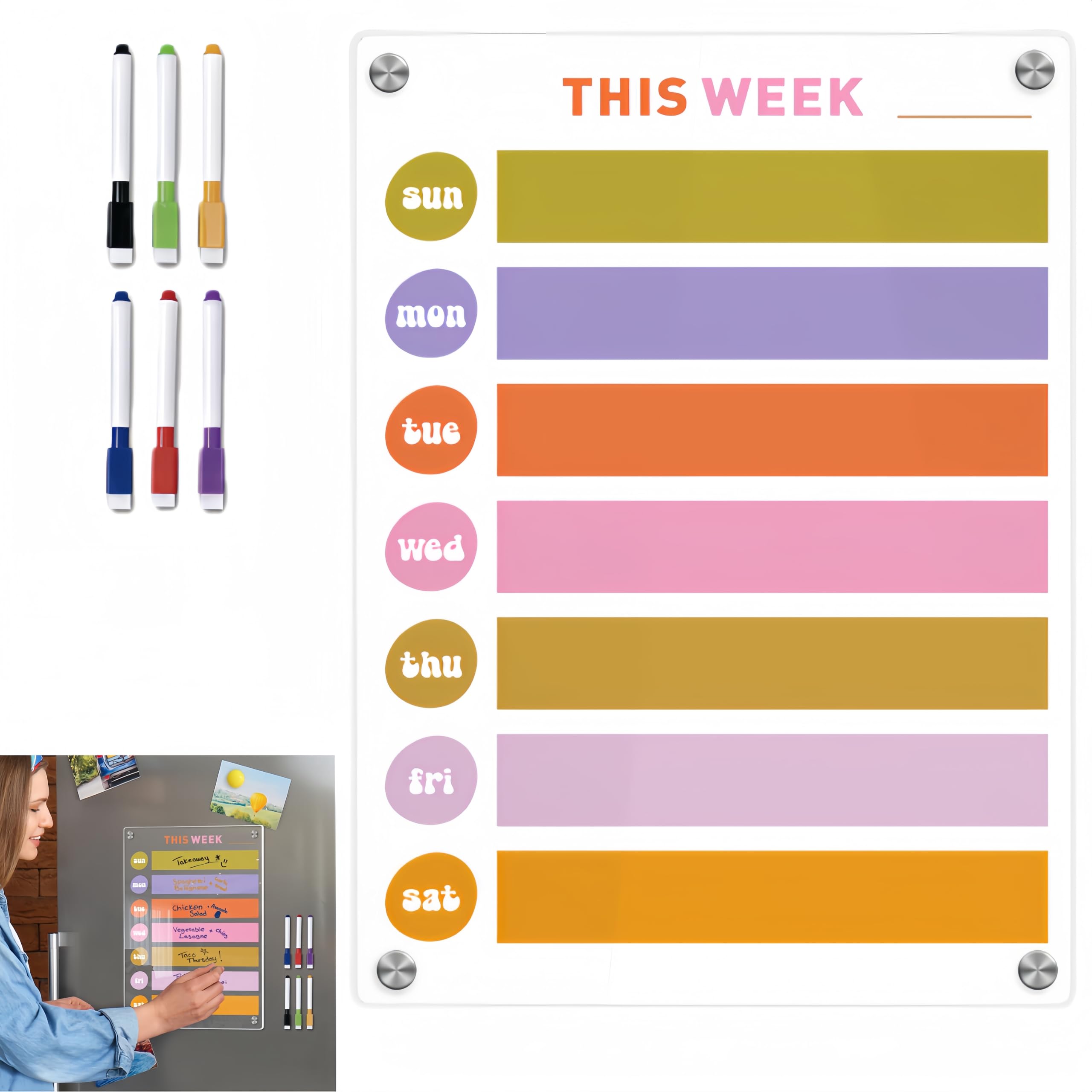 YAHAOLHGD Magnetic Fridge Calendar Set Clear Acrylic Weekly Fridge ...