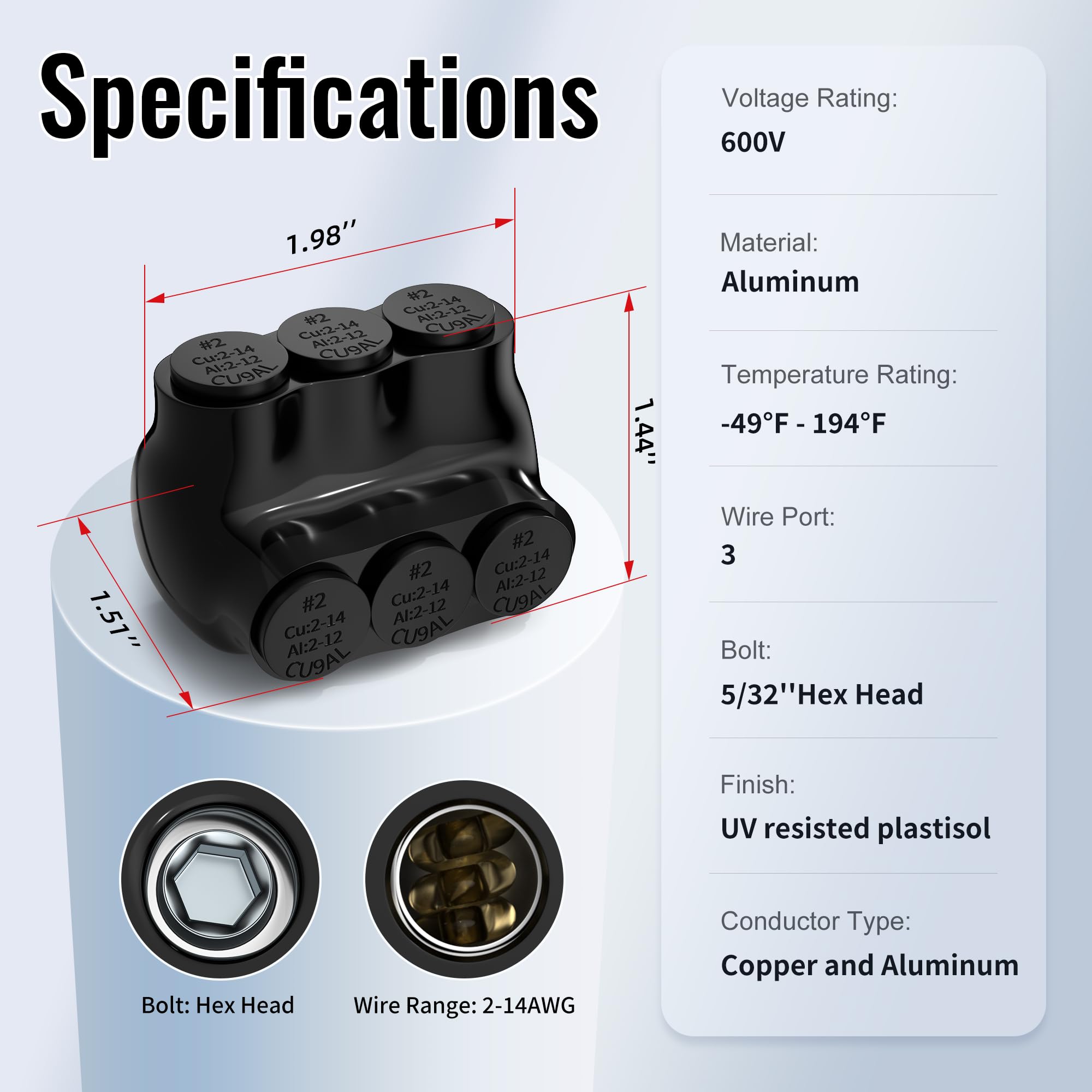 Snapklik.com : 6 Pack Insulated Tap Connector 3 Port 2-14 AWG Aluminum ...
