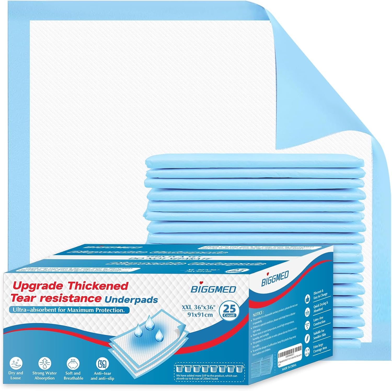 Amazon.com: Tear-Resistant Chucks Pads Disposable 36" X 36" [25-Pack ...