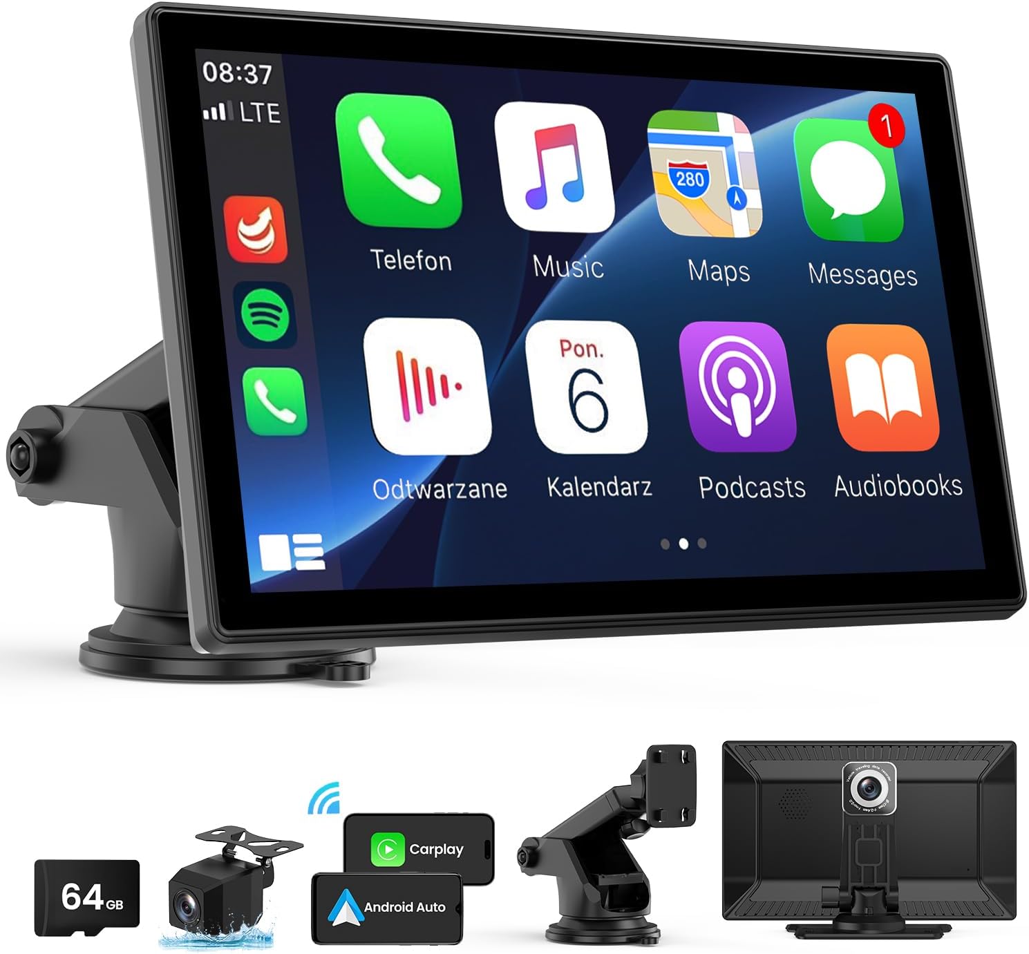 Amazon.com: Wireless CarPlay Screen - 9'' Portable Car Stereo with 4K ...