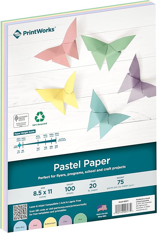 Printworks Pastel Paper, 20 lb, 4 Assorted Pastel Colors, 30% Recycled ...