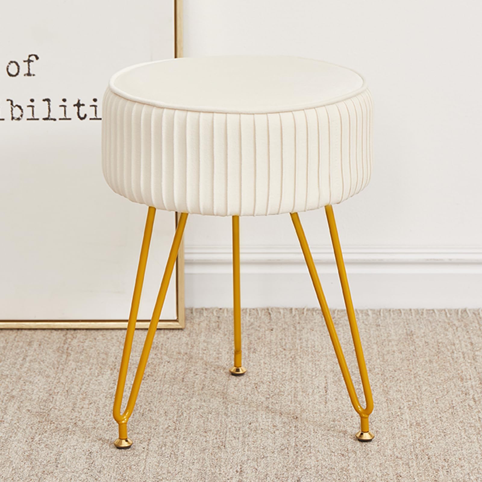 Amazon.com: IBUYKE Faux Leather Round Footrest Stool, Makeup Vanity ...