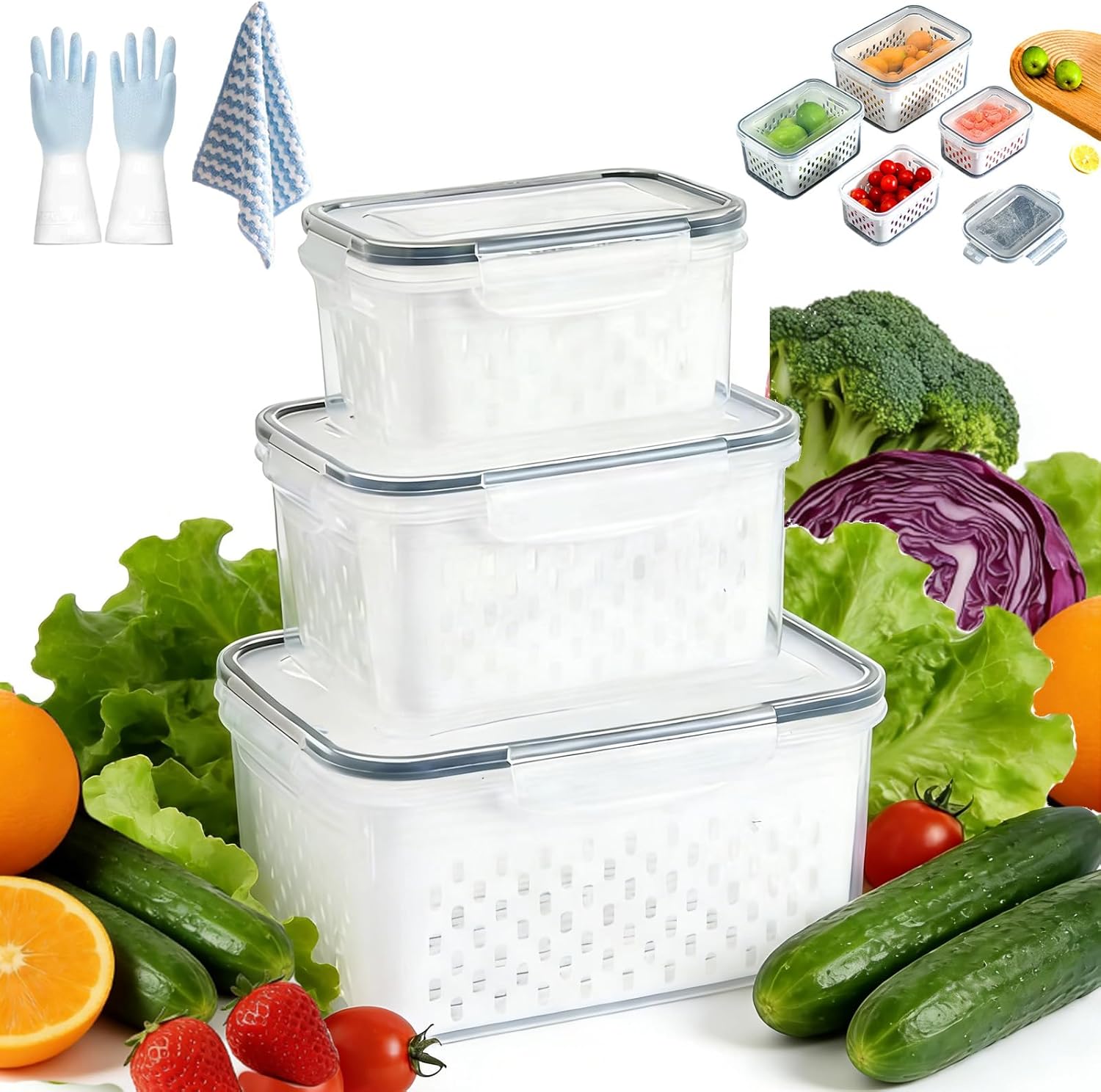 Amazon.com: Fruit Storage Containers for Fridge, 4 in 1 Food Storage ...