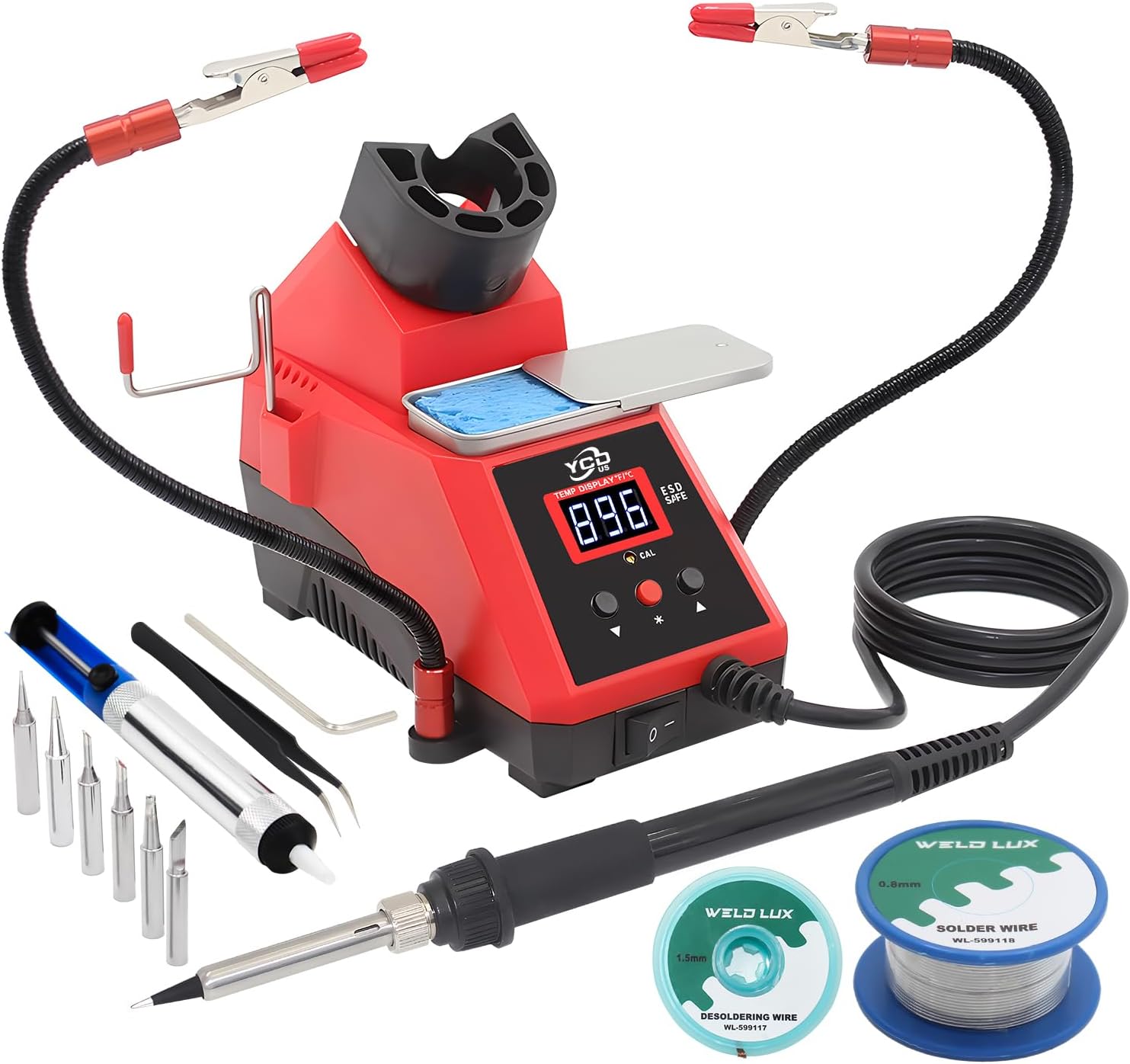 YCDUS 60W Digital Display Soldering Iron Station Kit w 2 Helping Hands ...