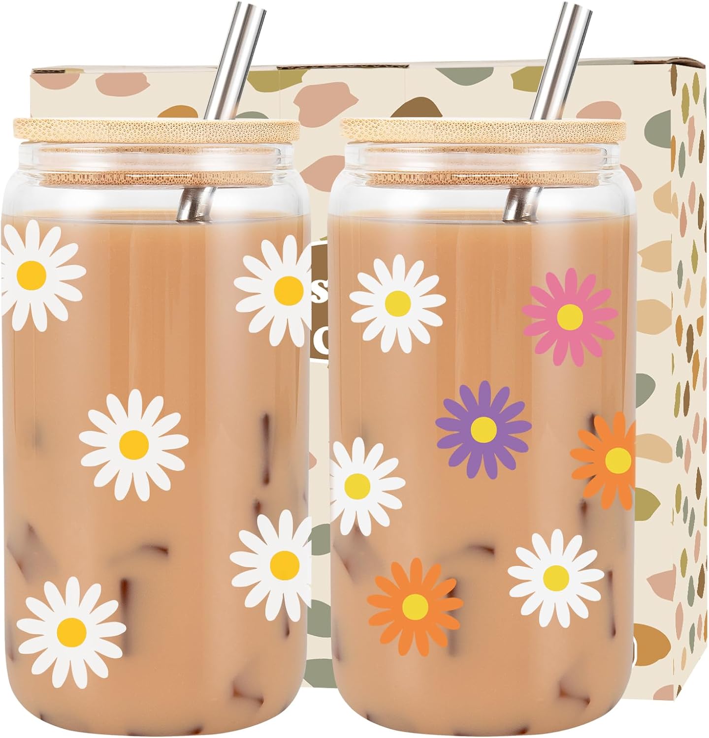 Amazon.com: GSPY Daisy Cups, 2 Pack Cute Cups, Glass Coffee Cups with ...